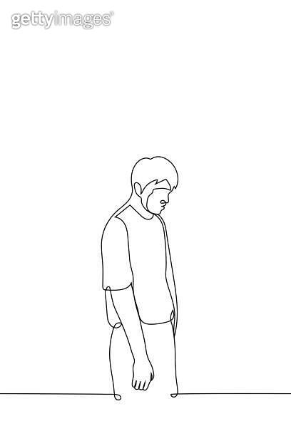 man standing with slumped shoulders and frustrated - one line drawing ...