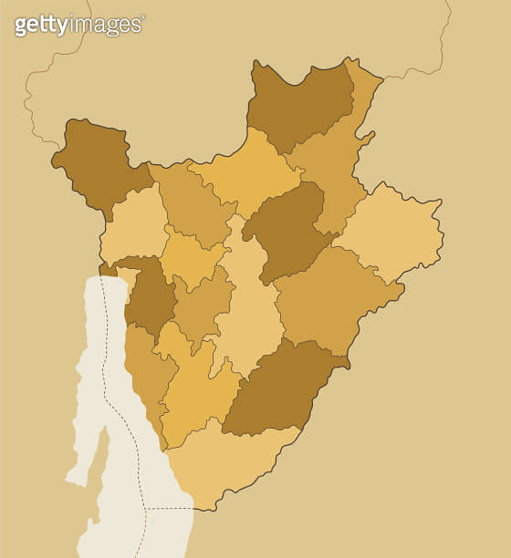 High Detailed Burundi Map With Regions And National Borders Vector