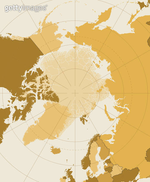 High detailed Arctic Region map with National borders of Canada, USA ...