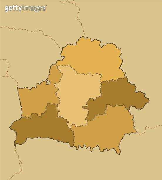 High detailed Belarus map with Regions and national borders of Russia ...