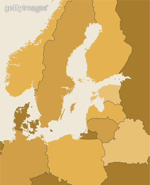 High detailed Baltic Sea Area map with National borders of Norway ...