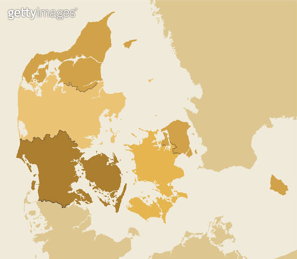 High detailed Denmark map with Regions and national borders of Sweden ...