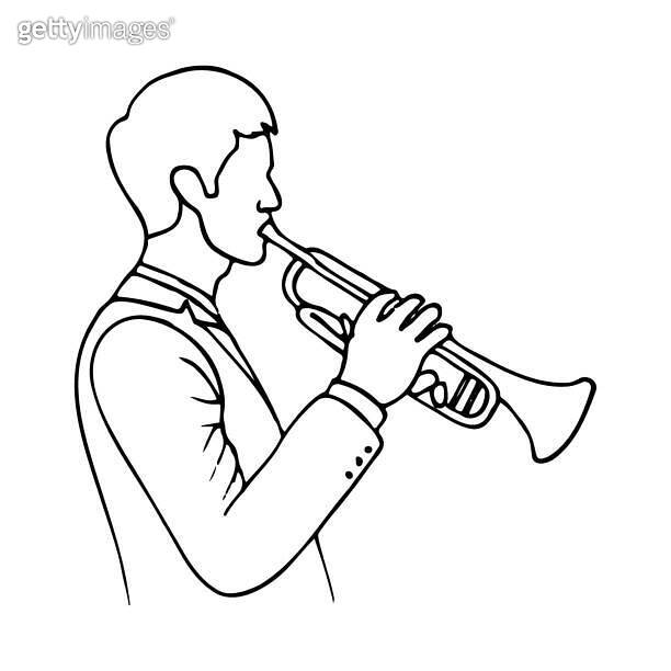 portrait of a musician playing the trumpet. hand-drawn male trumpet ...