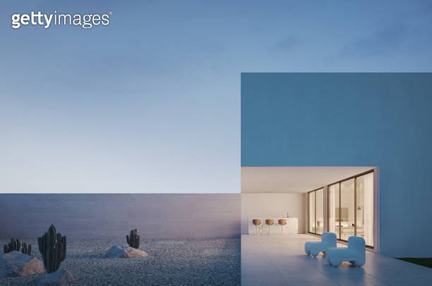 Modern box house exterior with blue sky.3d rendering 이미지 (2162503628 ...