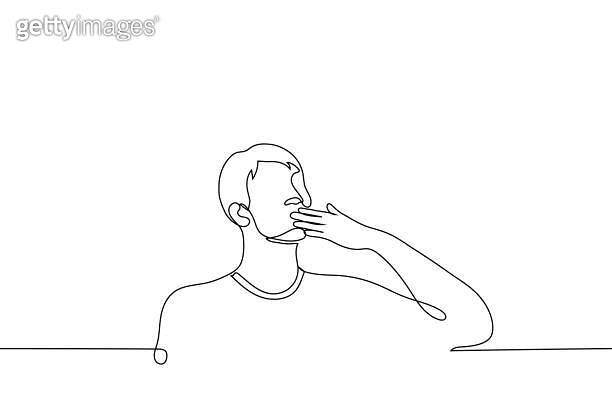 man kisses his hand before air kiss - one line drawing. fly kiss ...