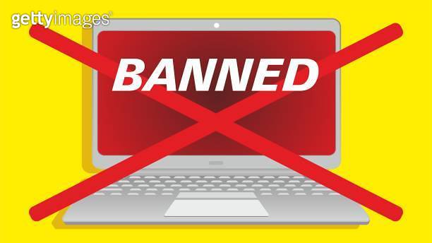 Laptop with text BANNED. Dimension 16:9. 이미지 (2157880453) - 게티이미지뱅크