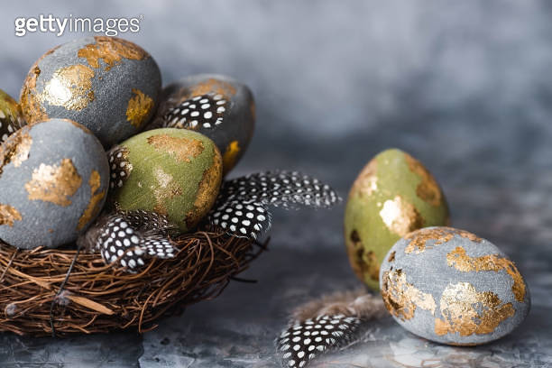 Stylish beautiful Easter eggs with a golden coating of sweat and ...