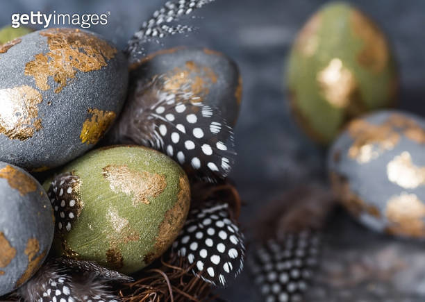 Stylish beautiful Easter eggs with a golden coating of sweat and ...
