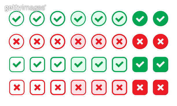 Right or wrong icons. Green tick and red cross checkmarks. Yes or no ...