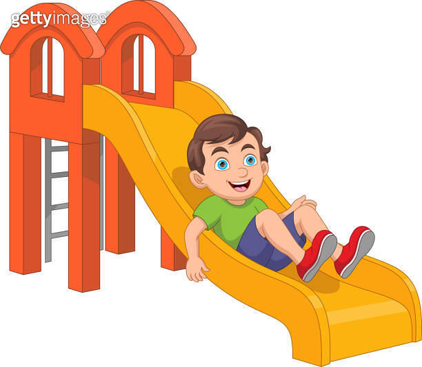 Cheerful boy playing slide cartoon 이미지 (1911840381) - 게티이미지뱅크