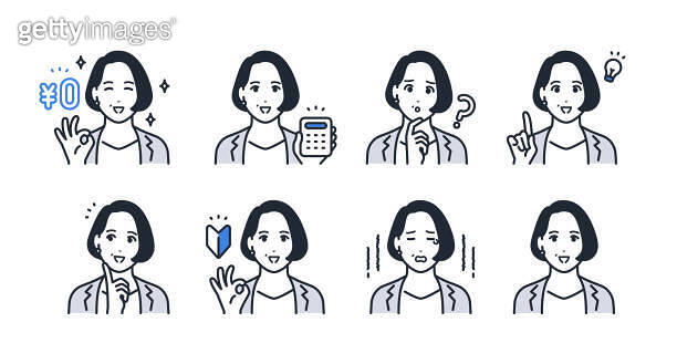 Simple facial expression icon illustration set material of female ...