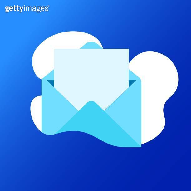 Envelope icon. Flat, blue, envelope on a beautiful background, envelope ...