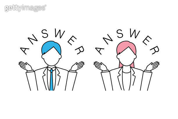 Man and woman presenting answer icon set 이미지 (2156424924) - 게티이미지뱅크