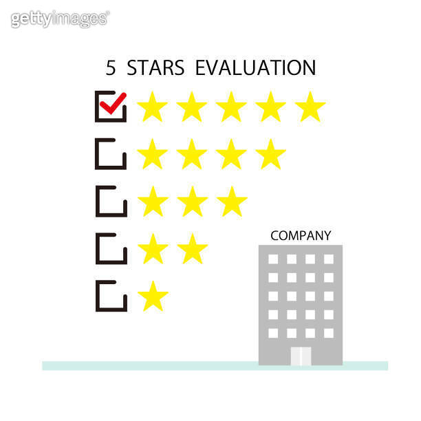 Five stars evaluation with check mark and building illustration 이미지 ...