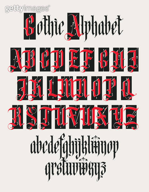 Gothic font. Full set of capital, small letters 이미지 (2017245040) - 게티이미지뱅크