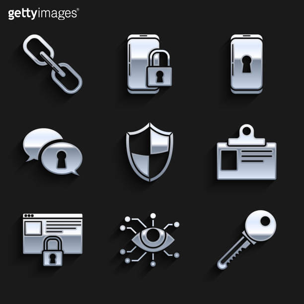 Set Shield, Eye scan, Key, Identification badge, Secure your site with HTTPS, SSL, Protection of ...