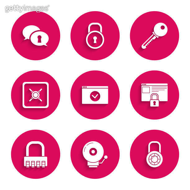 Set Secure your site with HTTPS, SSL, Ringing alarm bell, Safe combination lock wheel, Key and ...