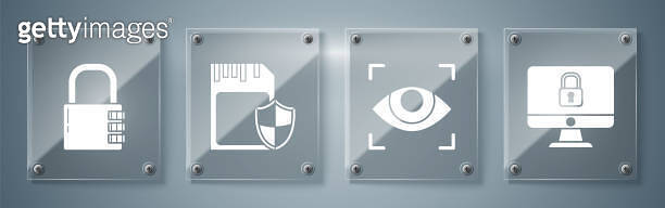 Set Lock on computer monitor screen, Eye scan , SD card and shield and Safe combination lock ...