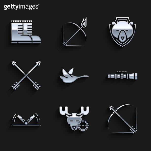 Set Flying duck, Hunt on moose with crosshairs, Bow and arrow quiver ...