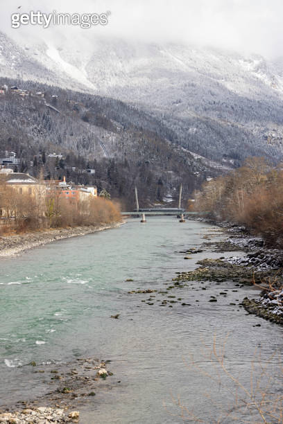 Bridge of Hungerburg Innsbruck Funicular over river Inn, Innsbruck ...