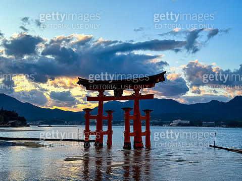 Miyajima, The famous Floating Torii gate with beautiful sunset at the ...