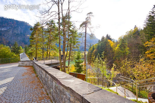 The nature trail through the forest around Lech waterfall area in ...