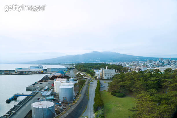 Aerial view of Numazu port in Numazu city, Shizuoka prefecture, Chubu ...