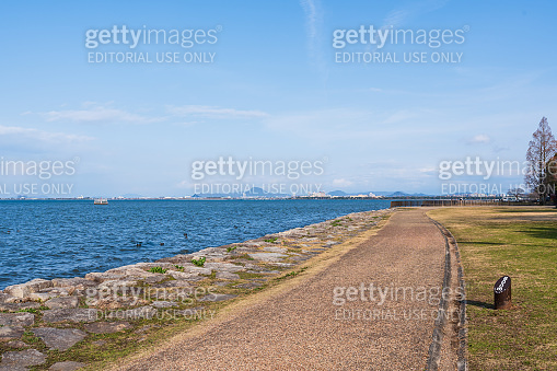 Lake Biwa lakeshore trail in Otsu City.Otsu, Shiga Prefecture, Japan ...