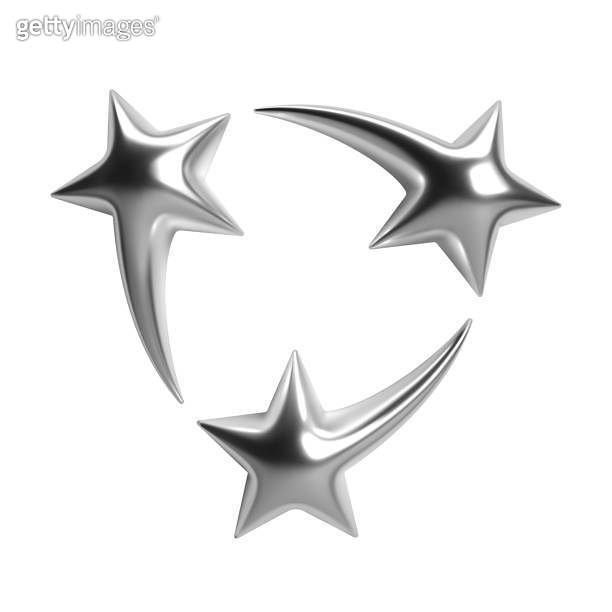 3d chrome stars with sleek curved tails for y2k futuristic designs 이미지 ...