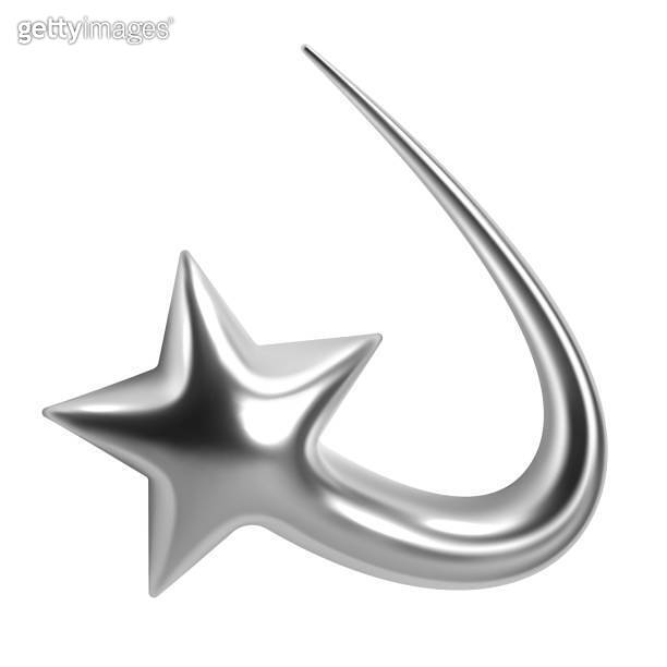 3d chrome flying star with curved tail in y2k style 이미지 (2154967548 ...
