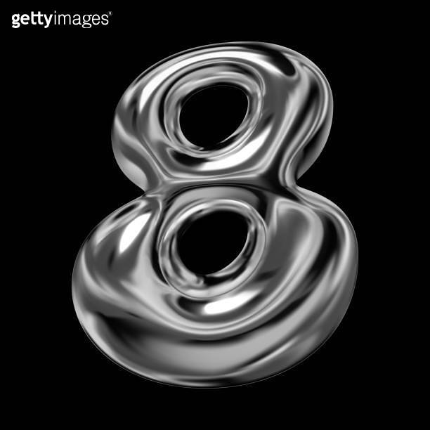 Chrome numeral 8 with glossy metallic look, Y2K retro-futuristic vector ...