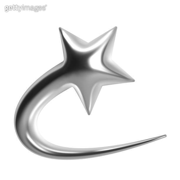 3d chrome flying star with curved tail for retro futuristic Y2K design ...