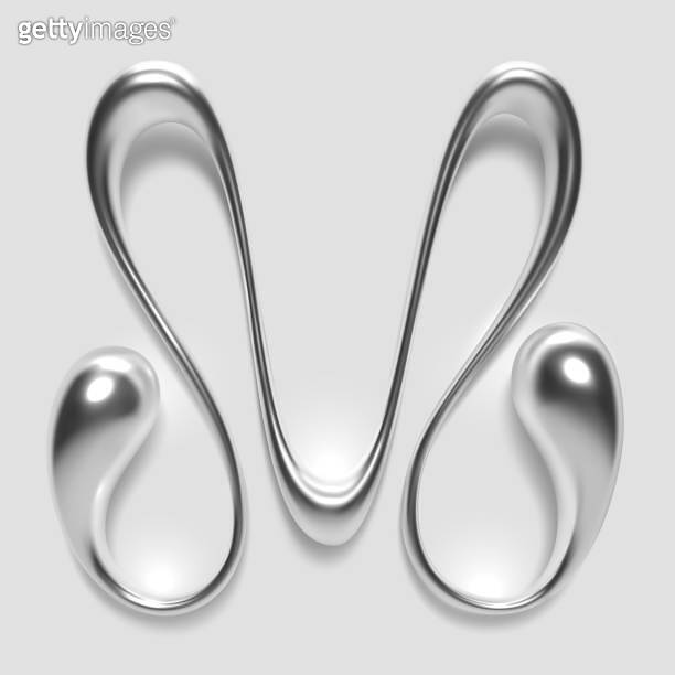 Reflective chrome liquid metal letter M for Y2K design and silver ...