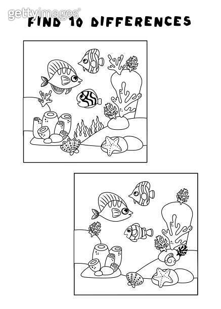 games for children. preschoolers. Find differences Picture with fish ...