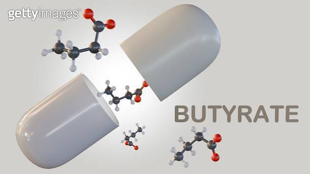 3D rendering of butyrate molecules and drug capsules (2182421852) 일러스트 ...