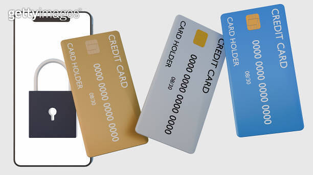 credit cards and smartphone with padlock 이미지 (2155228328) - 게티이미지뱅크