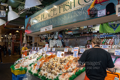 Pike Place Fish Market at Pike Place Market in Seattle, WA, United ...