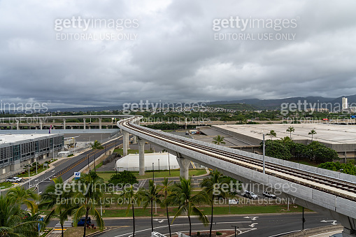 The rail line of Skyline in Honolulu International Airport, Hawaii. 이미지 ...