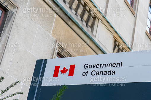 Government of Canada sign outside the office building in Ottawa ...