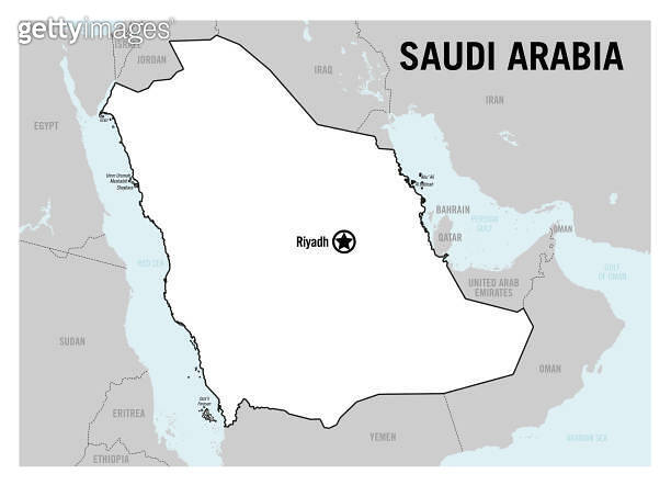 Saudi Arabia country white basic political map. Detailed vector ...