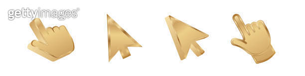 Click cursor 3d gold icon. Computer mouse pointer golden arrow ...