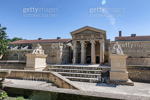 The facade of the building of the Semashko mud bath. The building was ...