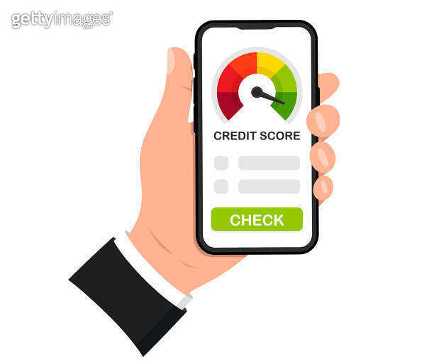 Credit score banner on smartphone. Measurement from poor to excellent ...