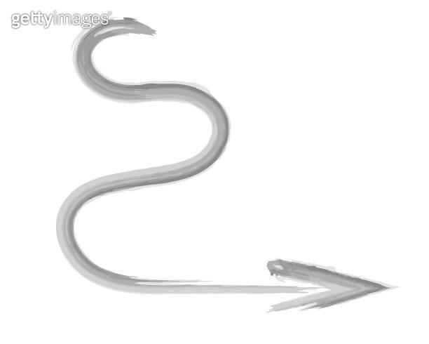 Curly arrow. Sketch. The arrow sign is meandering. A wavy pointer ...