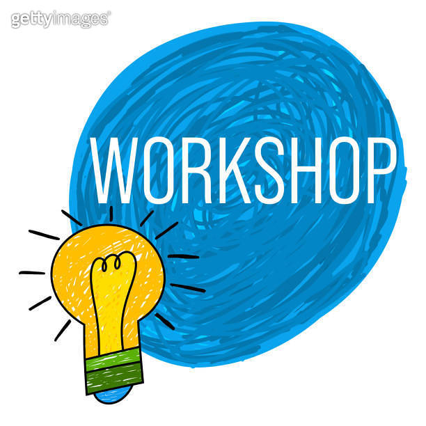 Workshop Bulb Sketch Blue Yellow Paint Circular Text 이미지 (2062996826 ...