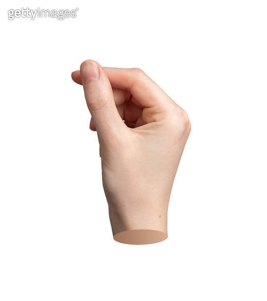 Pinched hand gesture, sign, thumb and index finger holding something ...