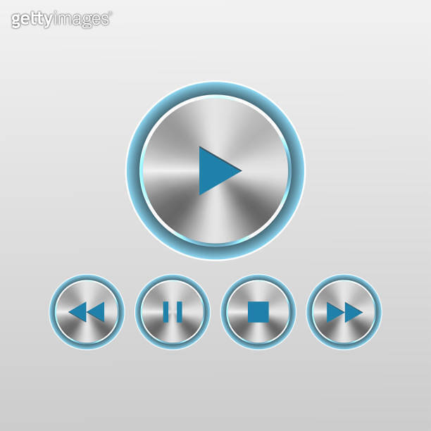 Silver circle buttons metallic music control buttons set. Vector ...