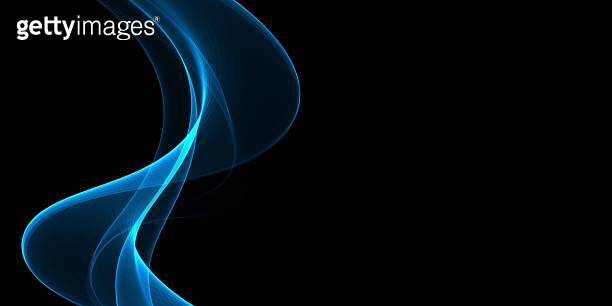 Abstract shiny color blue wave design element on dark background ...