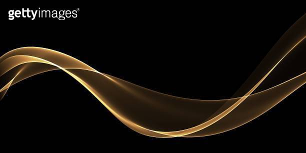 Gold wave flow and golden glitter on black background. Abstract shiny ...