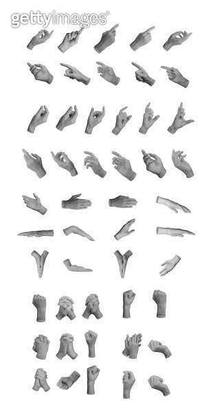 Different gestures set. Fingers pointing, indicating, showing, palms ...